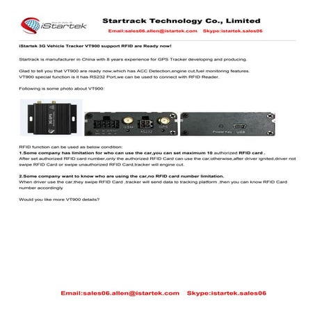 iStartek 3g vehicle tracker vt900 support rfid are ready now | PDF