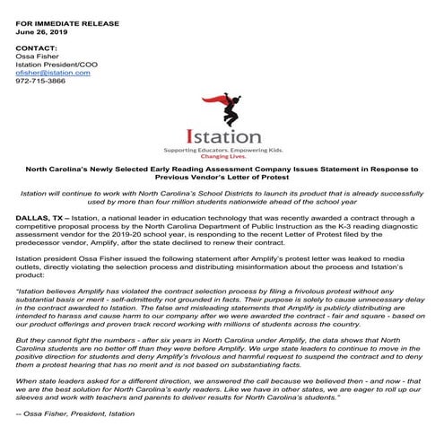 Istation NC Statement | PDF