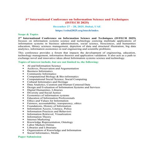 3rd International Conference on Information Science and Techniques ...