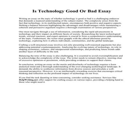 Is Technology Good Or Bad Essay. The College of William & Mary | PDF