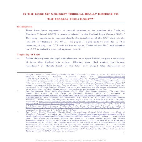 Is the code of conduct tribunal really inferior to the federal high ...