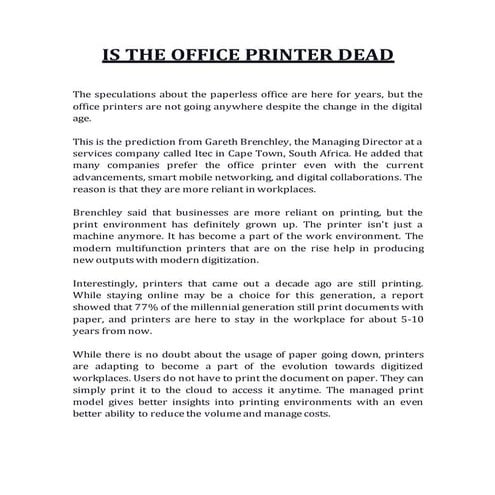 IS THE OFFICE PRINTER DEAD? | DOC | Computer Peripherals | Computing