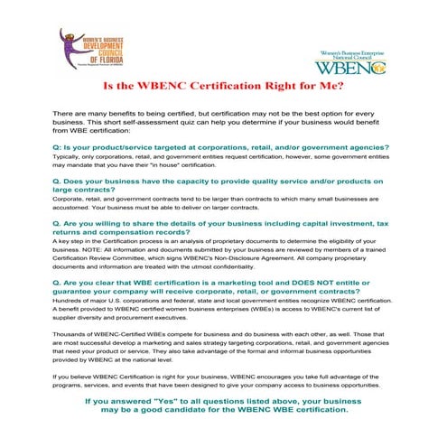 Benefits of wbenc certification
