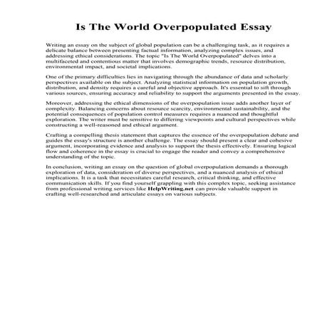 Overpopulation Essays | PDF