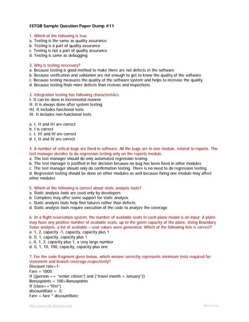 SOFTWARE QUALITY ASSURANCE AND TESTING - SHORT NOTES | PDF