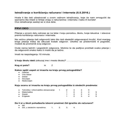 Istrazivanje upitnik i test 26.4.2016