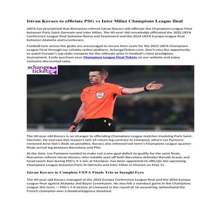 Istvan Kovacs to officiate PSG vs Inter Milan Champions League final.docx