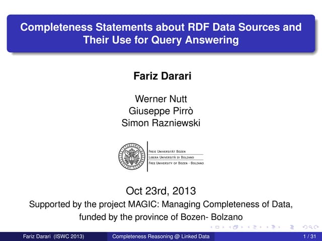 Iswc 2013 Completeness Statements About Rdf Data Sources And Their