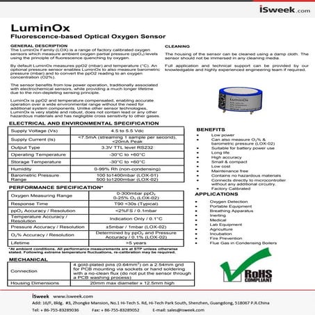 Isweek lox 02 lumin ox optical oxygen sensor | PDF