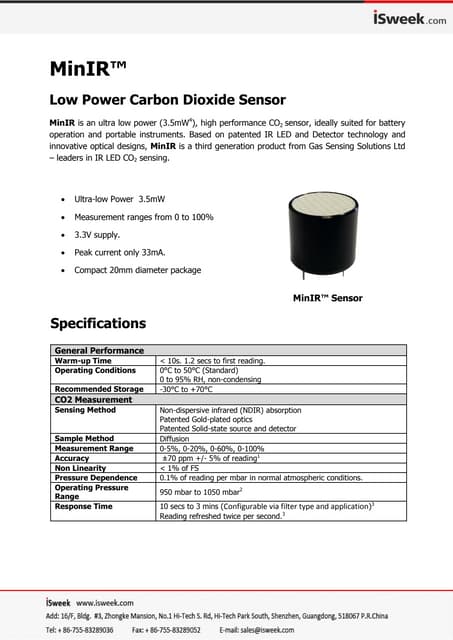 Isweek sprint ir ndir co2 sensor | PDF