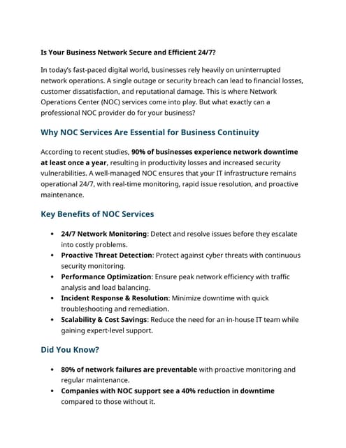 NOC Security Services: Safeguarding Your Network with HEX64 | PDF
