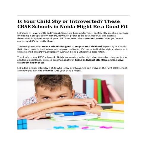 Is Your Child Shy or Introverted? These CBSE Schools in Noida Might Be ...