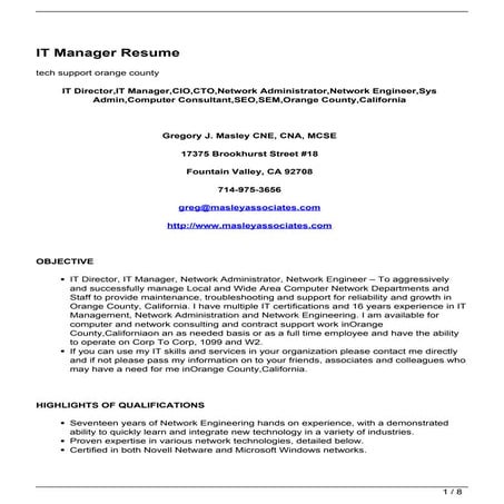 IT Manager Resume | PDF