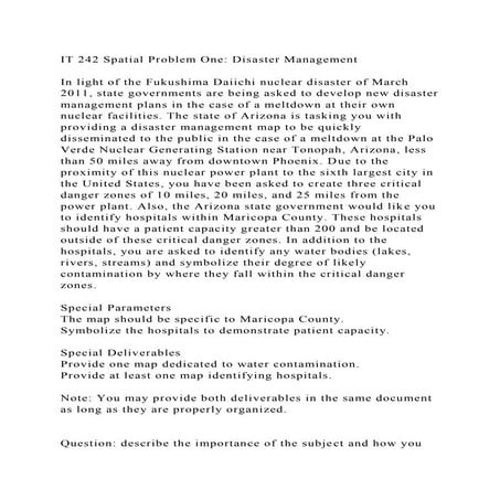 IT 242 Spatial Problem One Disaster ManagementIn light of the F.docx ...