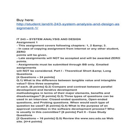 IT 243 – SYSTEM ANALYSIS AND DESIGN Assignment 1 | PDF