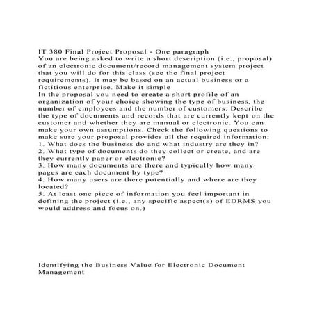IT 380 Final Project Proposal - One paragraph You are being as.docx ...