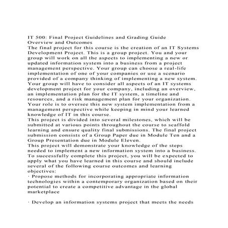 IT 500 Final Project Guidelines and Grading GuideOverview and.docx