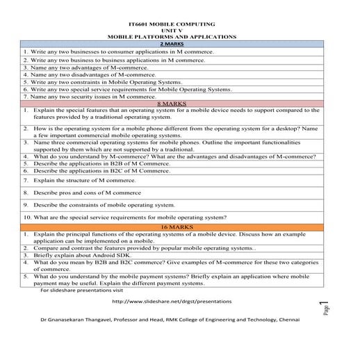 It6601 mobile computing unit 5 questions | PDF | Operating Systems | Computer Software and ...