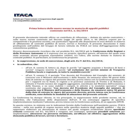 DL 66/2014: ITACA ne dà una prima lettura | PDF