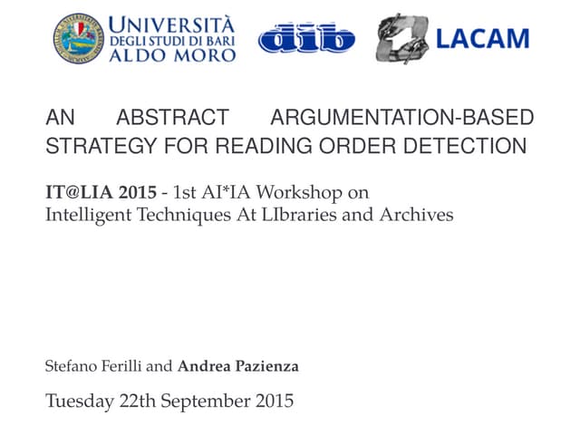 An Abstract Argumentation Based Strategy For Reading Order Detection Ppt