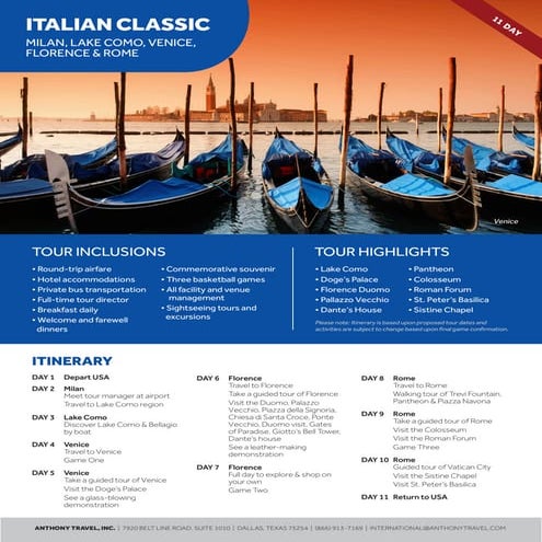 Italian Classic - Itinerary | PDF