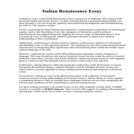 Italian Renaissance Essay. Johnson C. Smith University | PDF