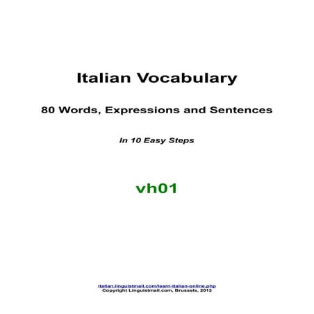 [vh01] Italian Vocabulary 80 Words, Expressions and Sentences | PDF