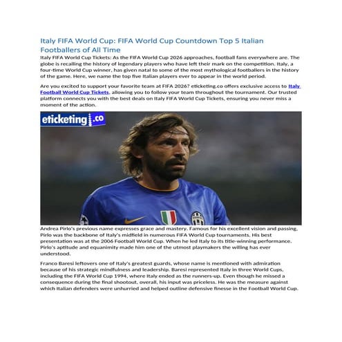 Italy FIFA World Cup FIFA World Cup Countdown Top 5 Italian Footballers ...