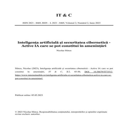 Inteligența artificială și securitatea cibernetică - Active IA care se pot constitui în ...