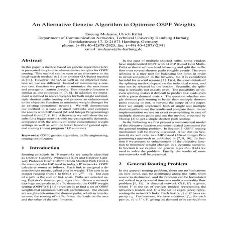 An Alternative Genetic Algorithm To Optimize Ospf Weights Pdf Computer Networking Computing