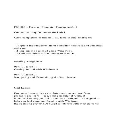 ITC 3001, Personal Computer Fundamentals 1 Course Lea.docx