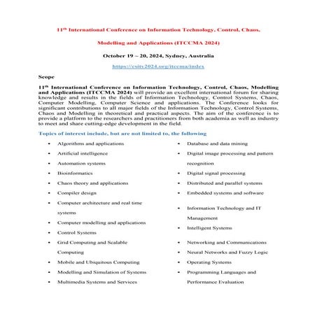 11th International Conference on Information Technology, Control, Chaos ...