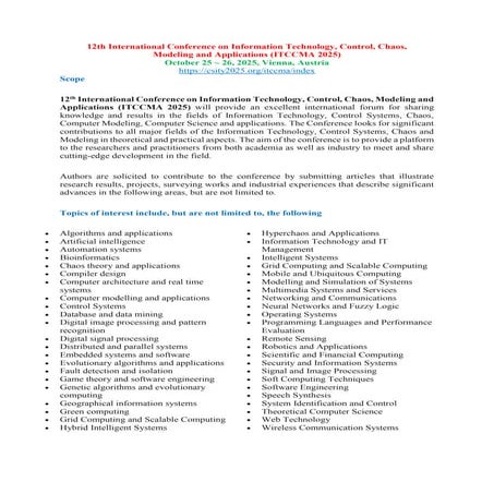 12th International Conference on Information Technology, Control, Chaos ...