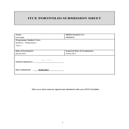 Itce portfolio submission sheet | PDF