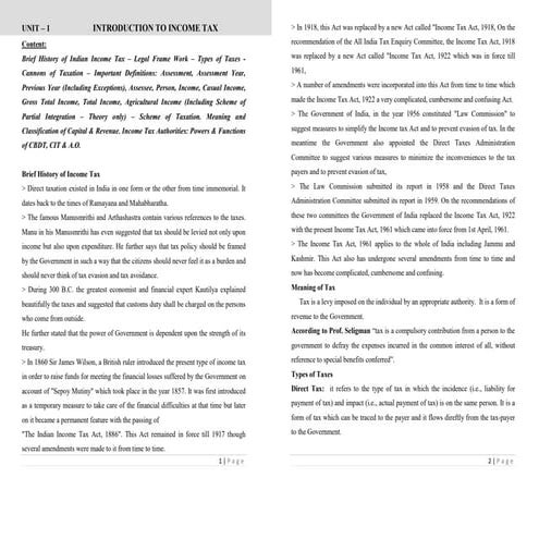 UNIT 1: INTRODUCTION TO INCOME TAX | PDF