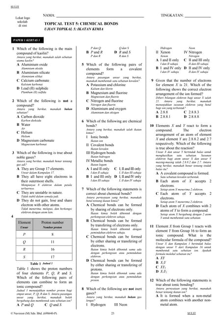 Chemistry form 4 topical question 7 | PDF