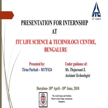 internship at ITC Life Science & Technology Centre, Bengaluru | PPTX