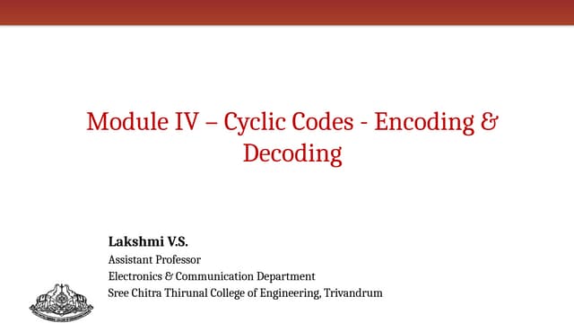 Error Control Codes or Channel Codes - Cyclic Codes | PPT Error Control Codes or Channel Codes - Cyclic Codes | PPT