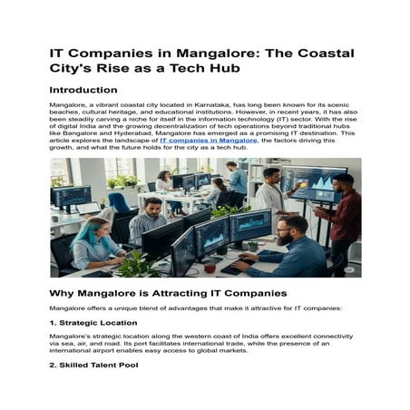 IT Companies in Mangalore: The Coastal City's Rise as a Tech Hub | PDF