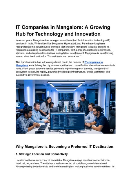 IT Companies in Mangalore: A Rising Tech Destination in South India | PDF