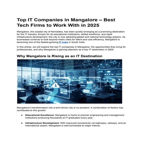 Top IT Companies in Mangalore – Best Tech Firms to Work With in 2025 | PDF