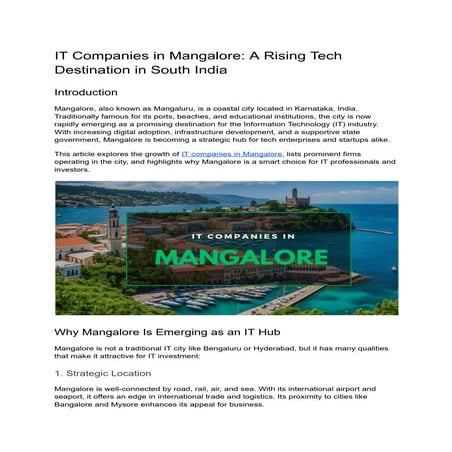 IT Companies in Mangalore: A Rising Tech Destination in South India | PDF