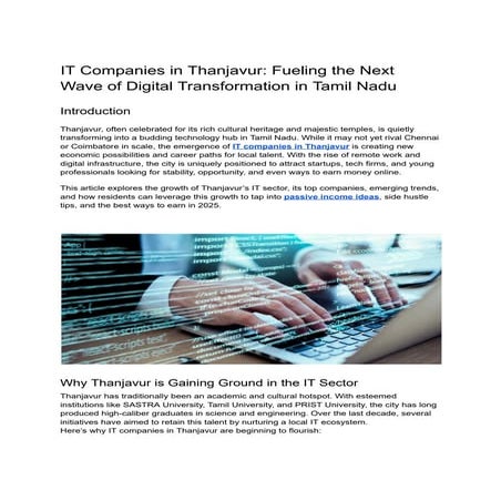 IT Companies in Thanjavur: Fueling the Next Wave of Digital Transformation in Tamil Nadu | PDF