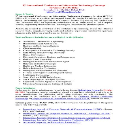 Call for Articles -9 th International Conference on Information ...