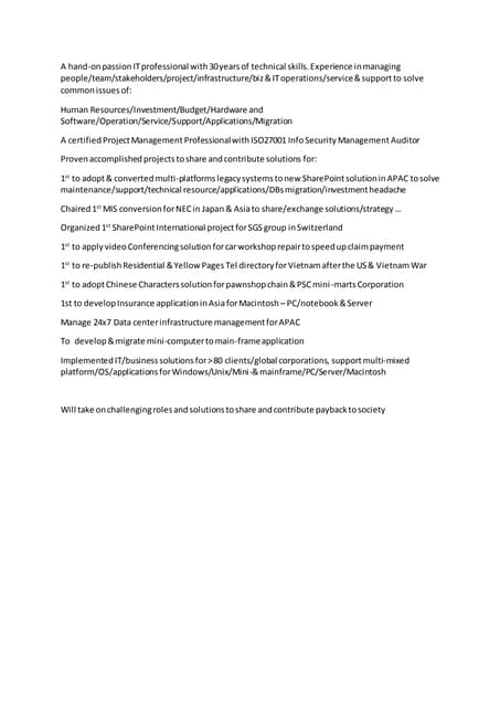 Carlos Cheng - Summary of experience | DOCX