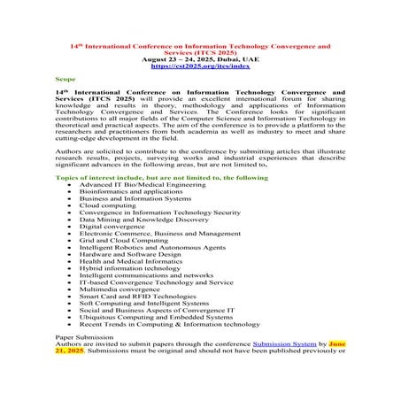Call for Papers - 14th International Conference on Information ...
