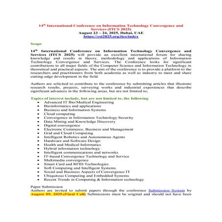 14th International Conference on Information Technology Convergence and Services (ITCS 2025) | PDF