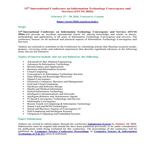 CALL FOR ARTICLES--12th International Conference on Information ...