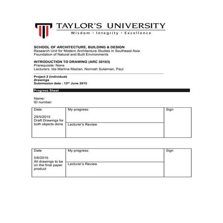 Itd progress sheet (project 2) | PDF