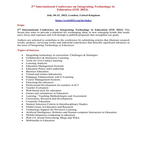 3rd International Conference on Integrating Technology in Education ...